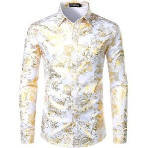 Zeroyaa | Shirts | Zeroyaa Mens Paisley Gold Printed Slim Fit Button ...